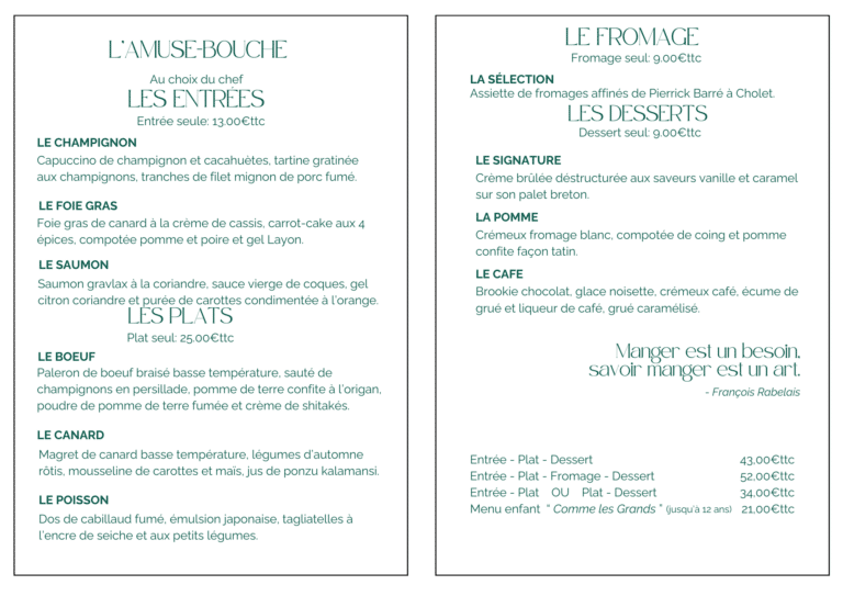 Menus du restaurant - Restaurant le Golf